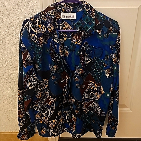 christie & jill | Tops | Vintage 7s Style Patterned Button Down Shirt ...